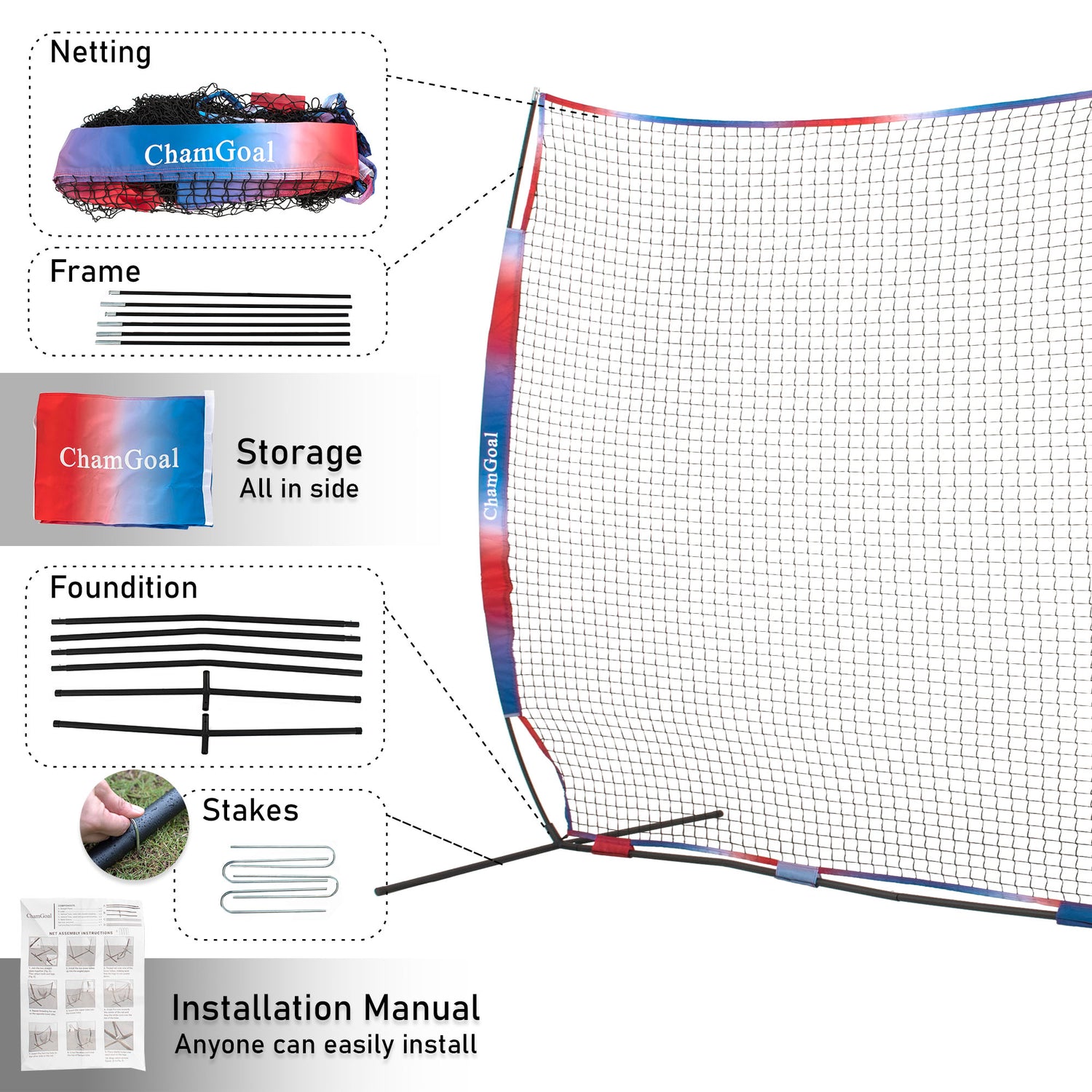 16' x 10' Portable Sports Barrier Net, Collapsible Backstop Net for Mu ...